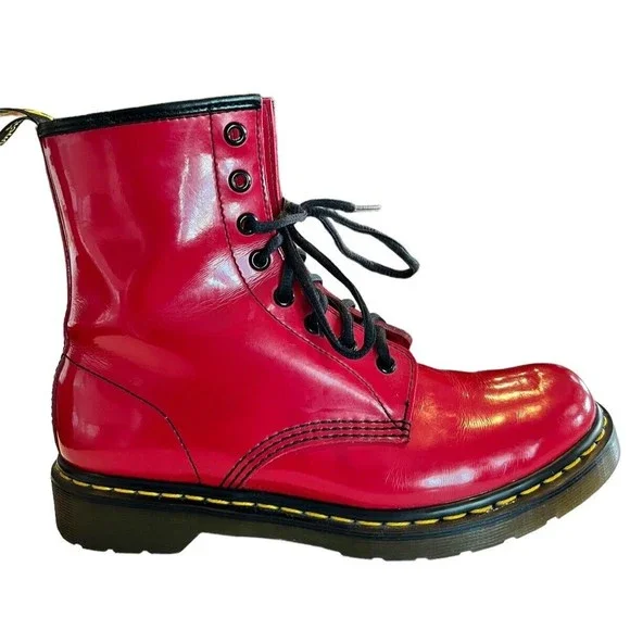 Doc Martens 1460W Candy Apple Red Patent leather Boots Womans US